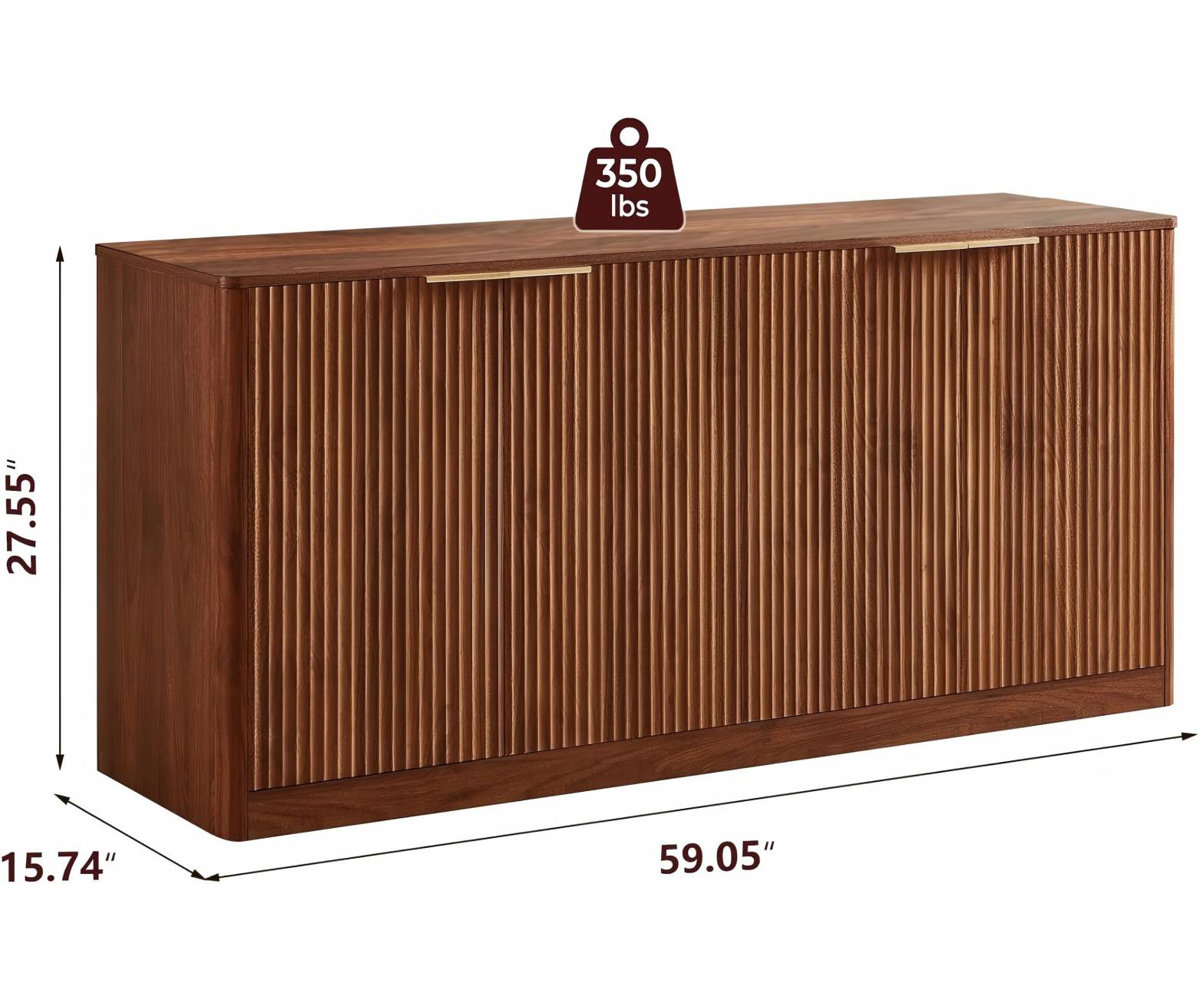 Ebern Designs 59" Fluted Sideboard Buffet Cabinet With Storage, Large Buffet Cabinet For Dining ...